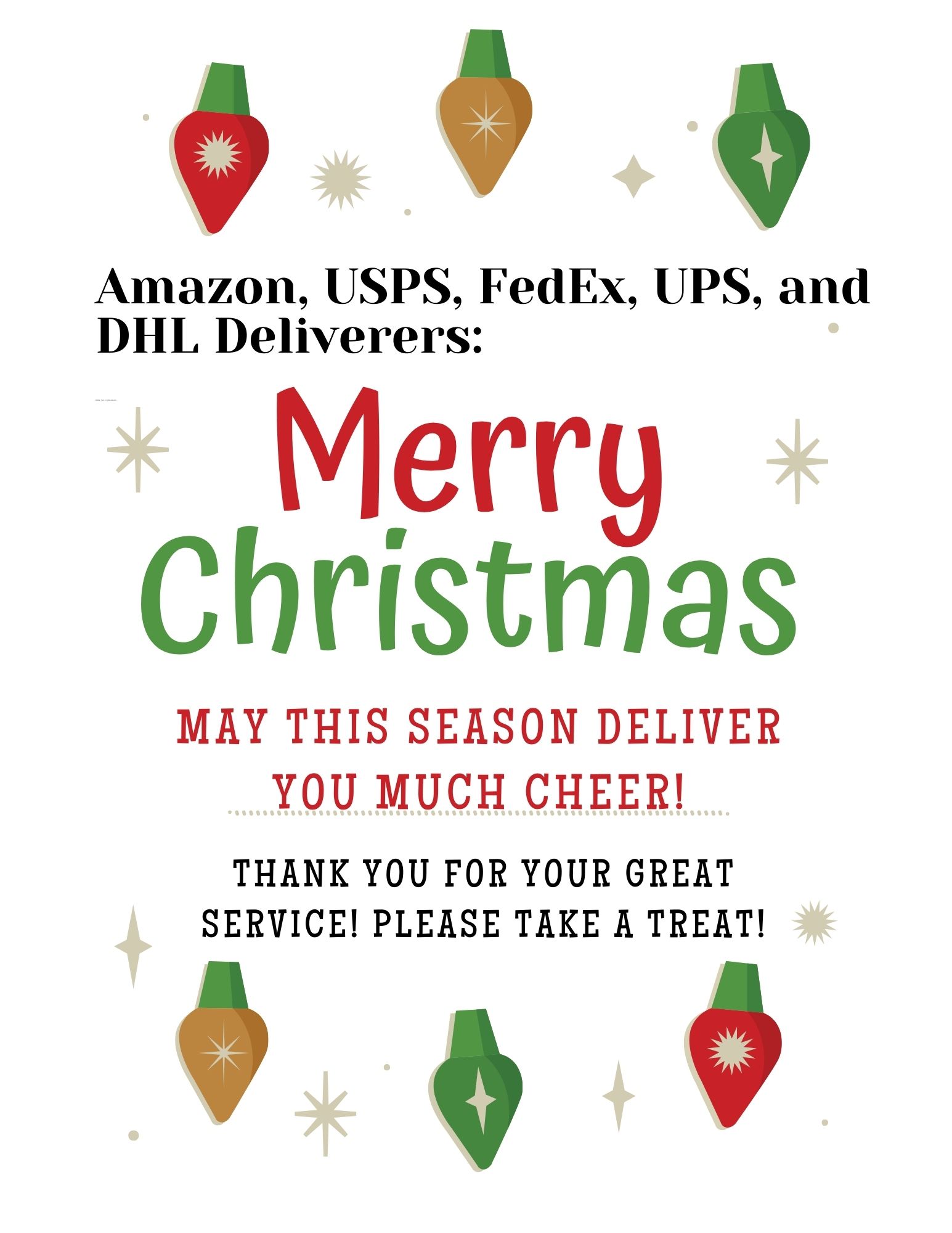 Set Out Snacks with this Free Delivery Driver Treats Printable